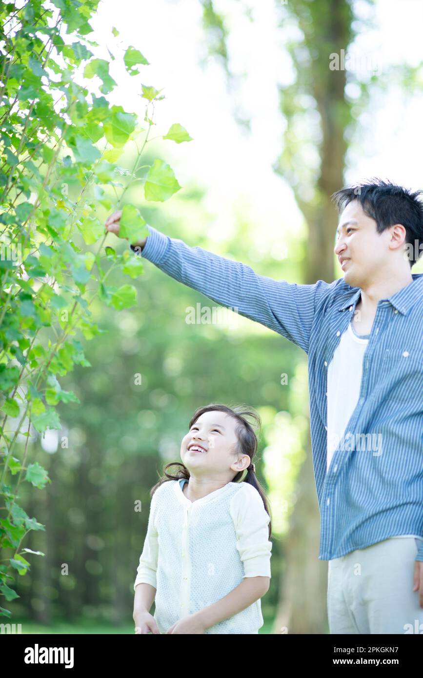 Parent and child observing a plant Stock Photo - Alamy