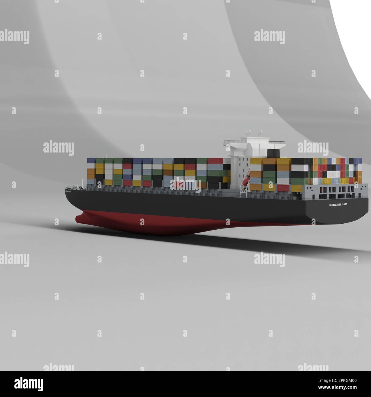 A 3D rendered large container ship with colorful storage unites, 3D ...