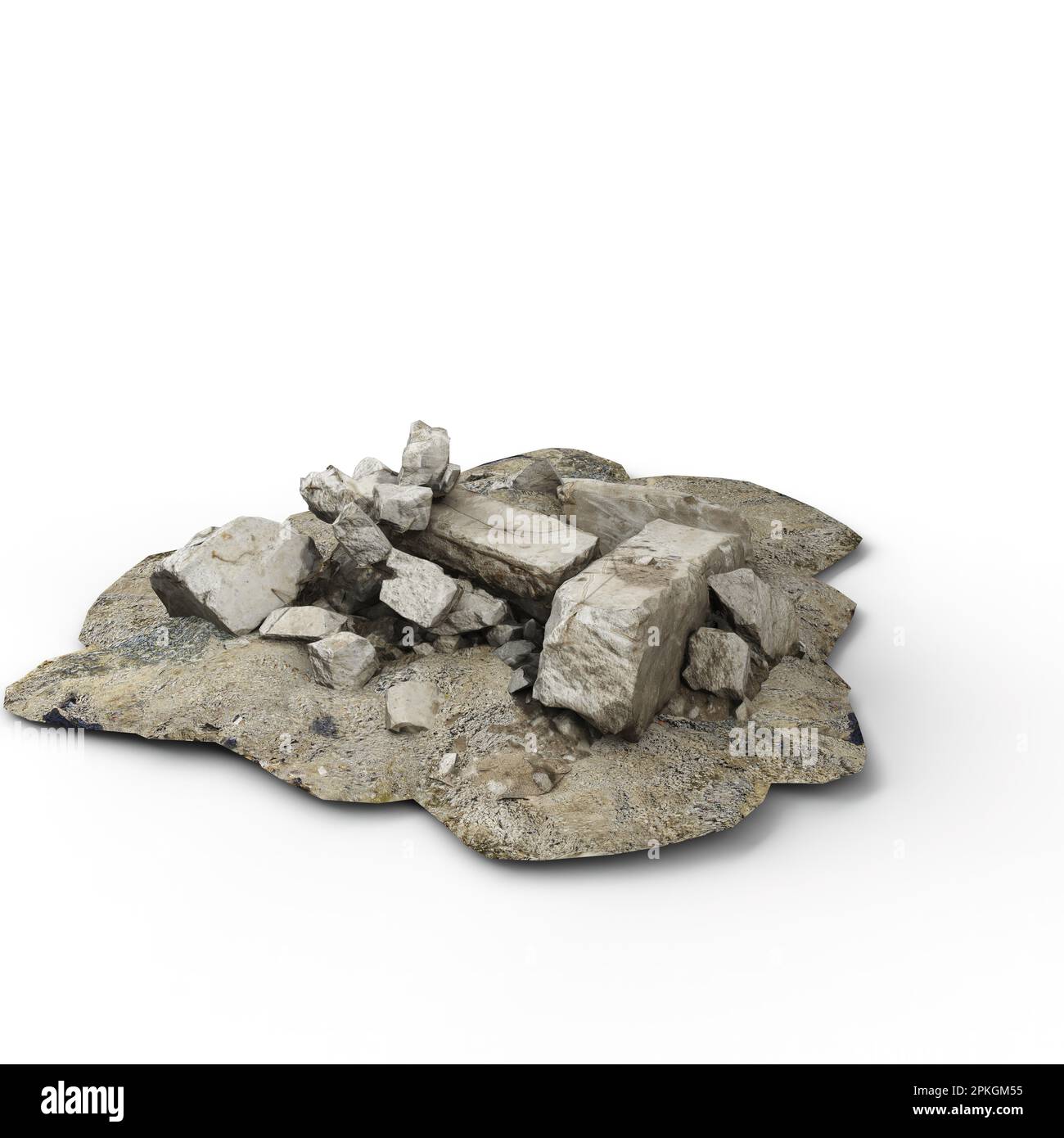 A rock pile with a variety of stones and pebbles, on a white background ...