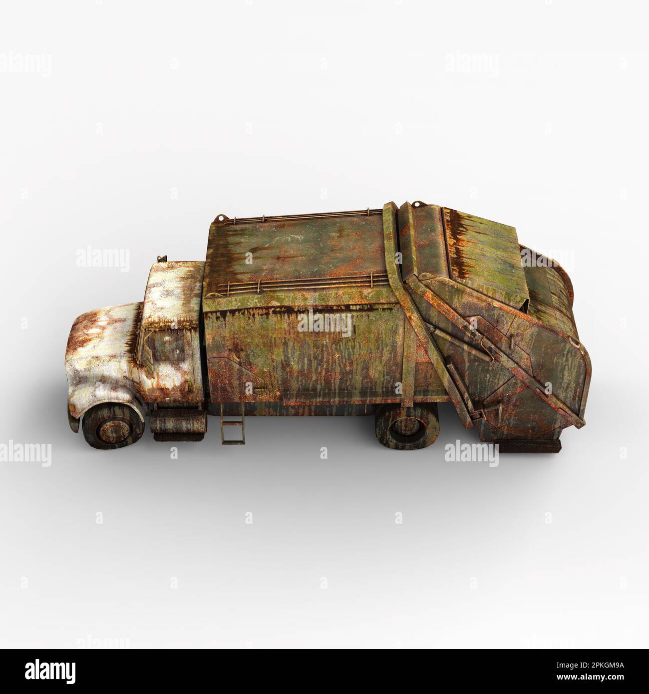 An old, rust-covered truck parked on a white surface, 3D rendered Stock ...