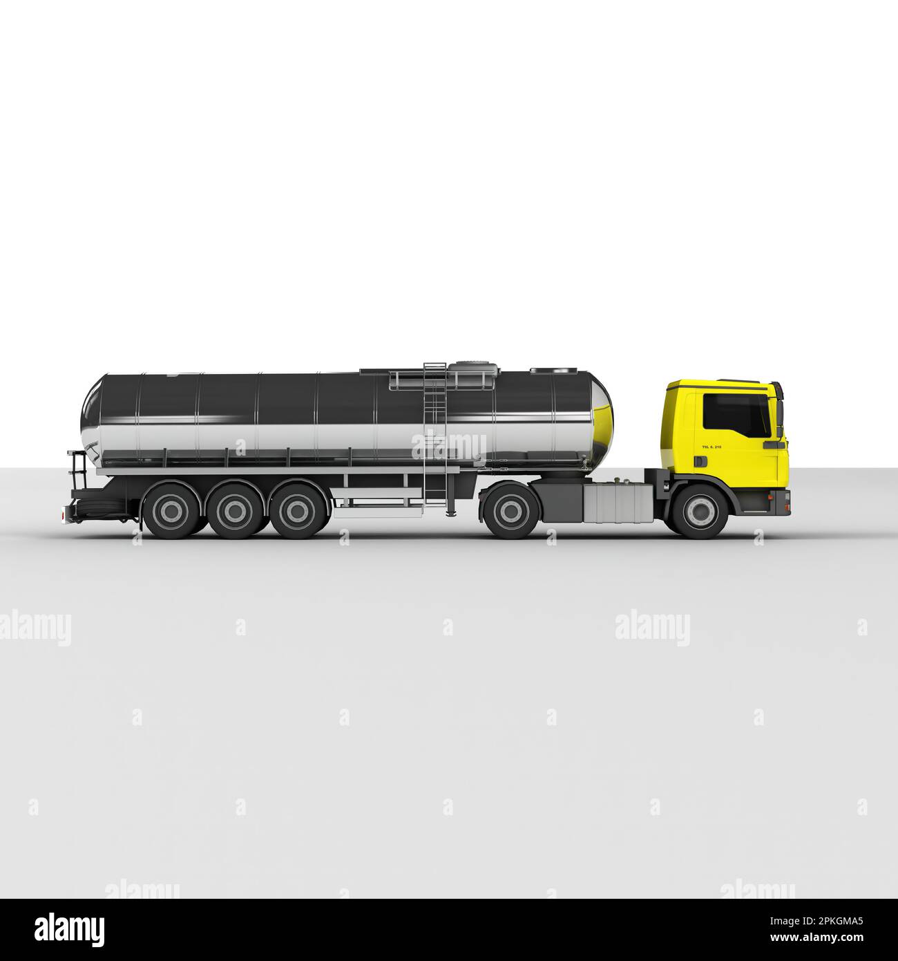 A pick-up truck with a large fuel tank securely strapped to the side ...