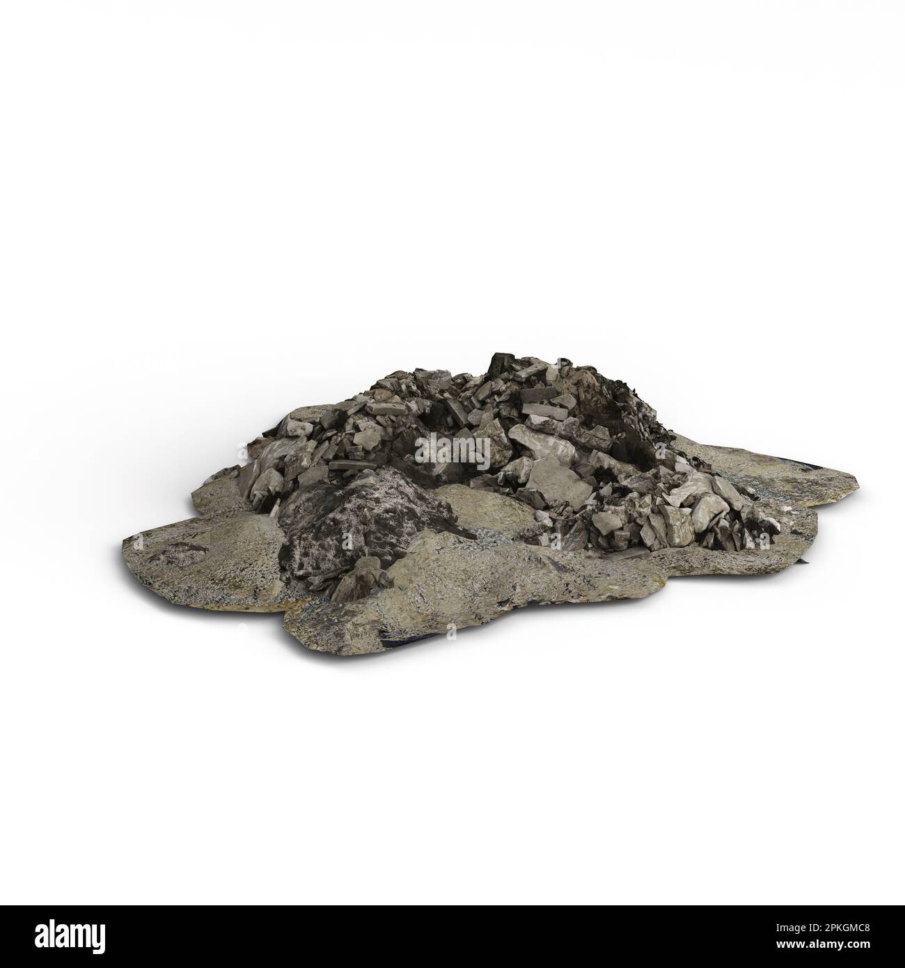 A rock pile with a variety of stones and pebbles, on a white background ...