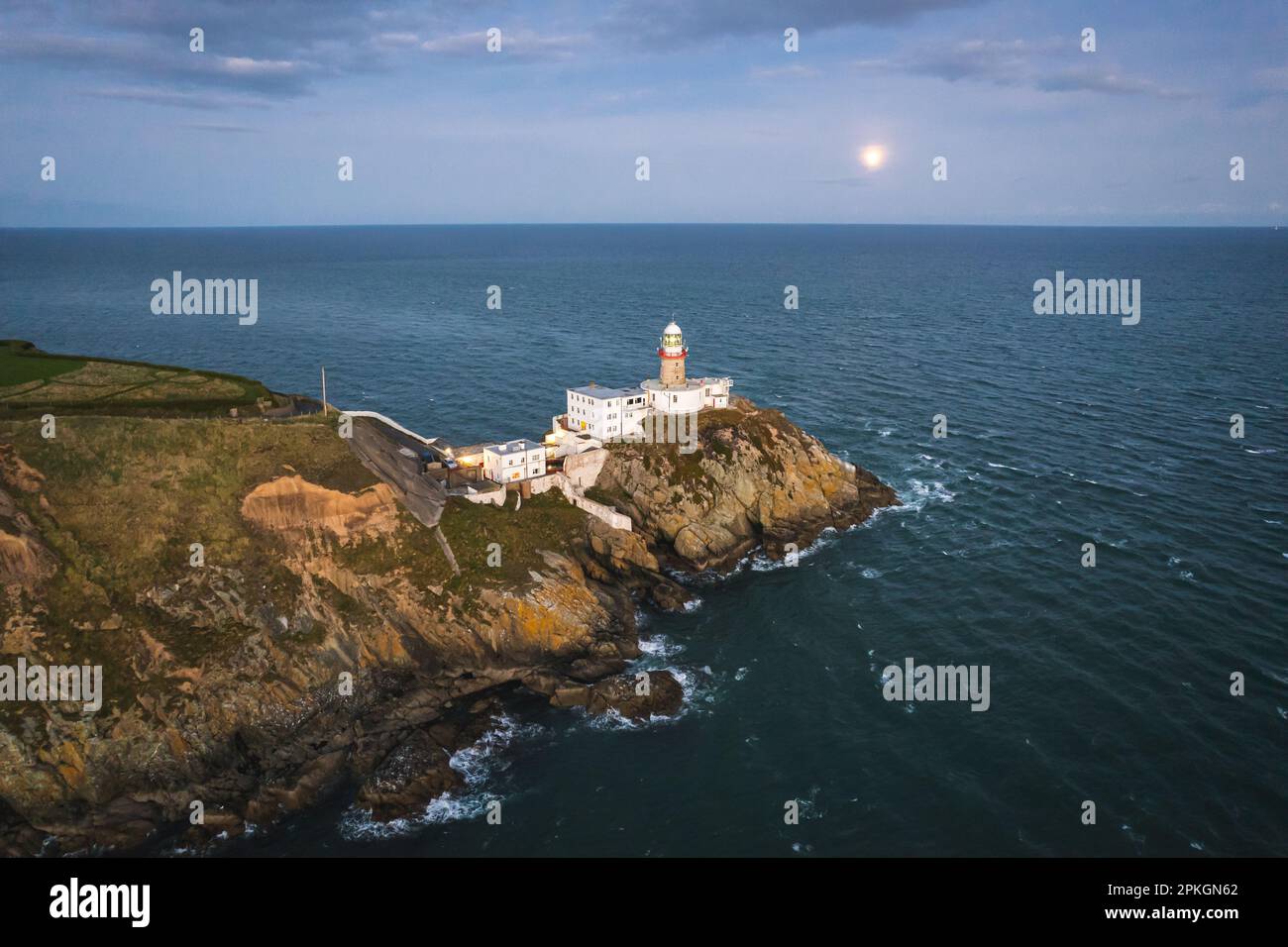 Aerial view sunset The Baily Lighthouse, Howth. Dublin, Ireland Baily ...