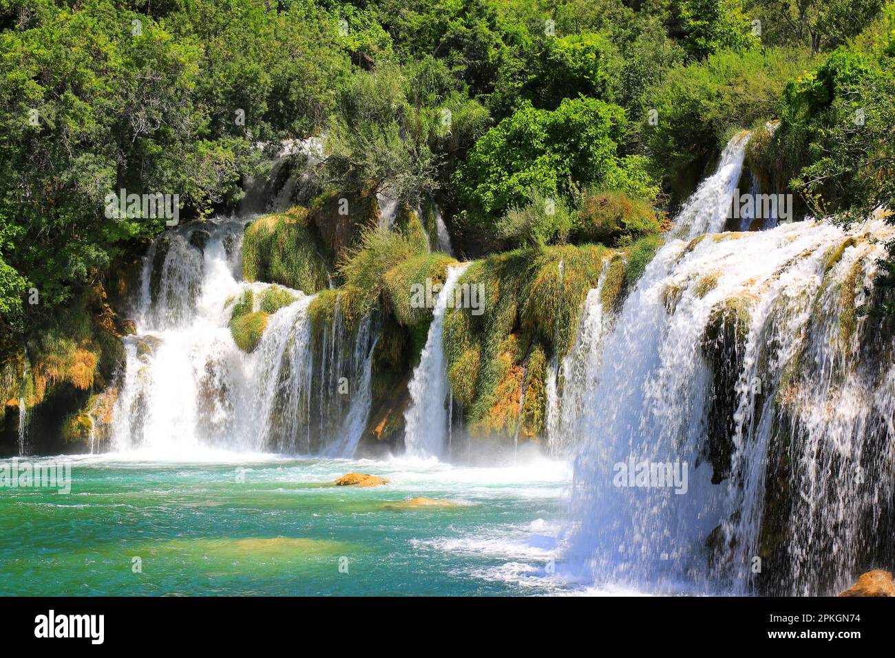 Beautiful waterfall on Plitvice Lakes, Croatia in spring or summer. The ...