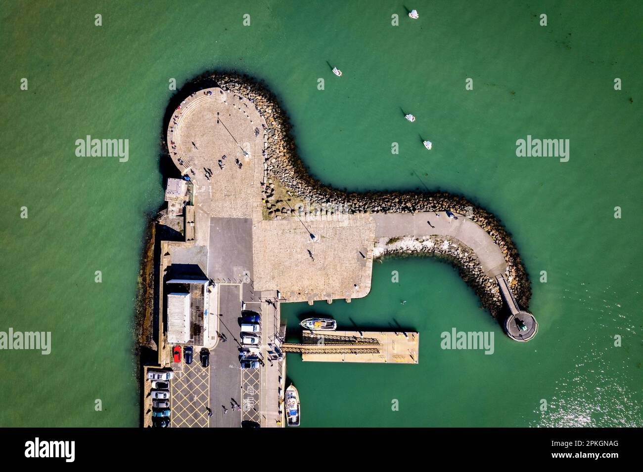 Top-down aerial image of Howth Harbor pier during a sunny day with ...