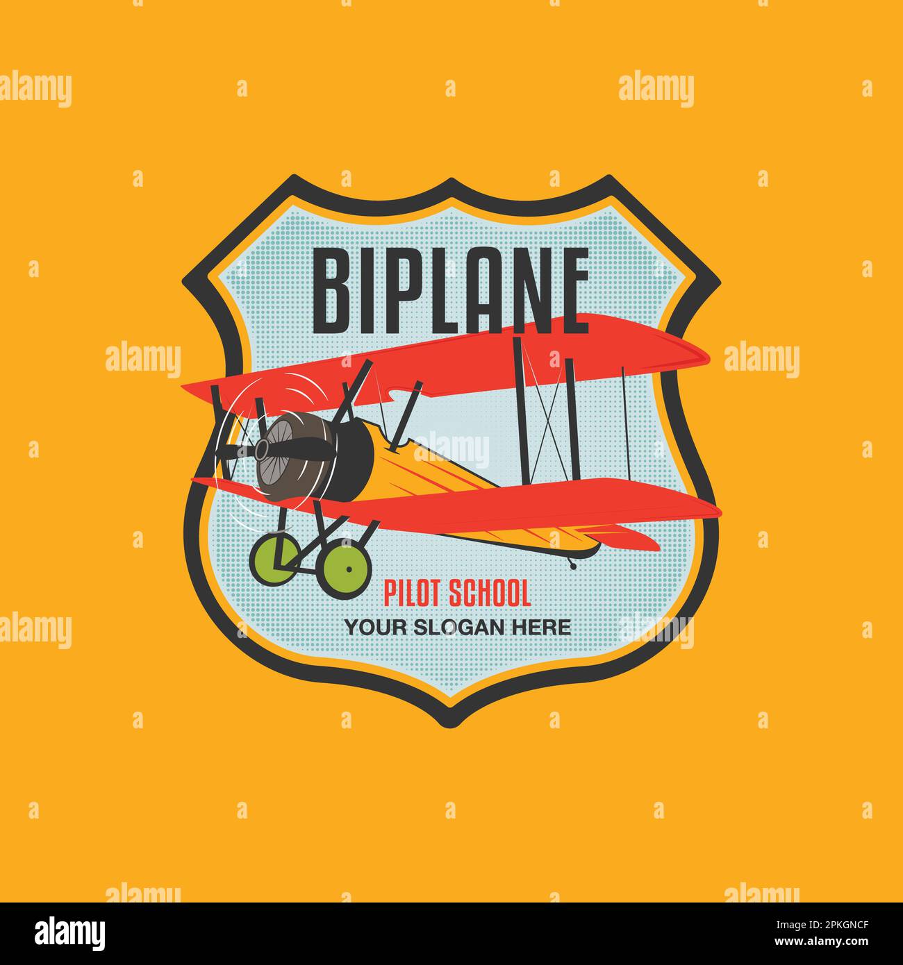 Airplane logo template with retro biplane. Plane badge graphics for ...