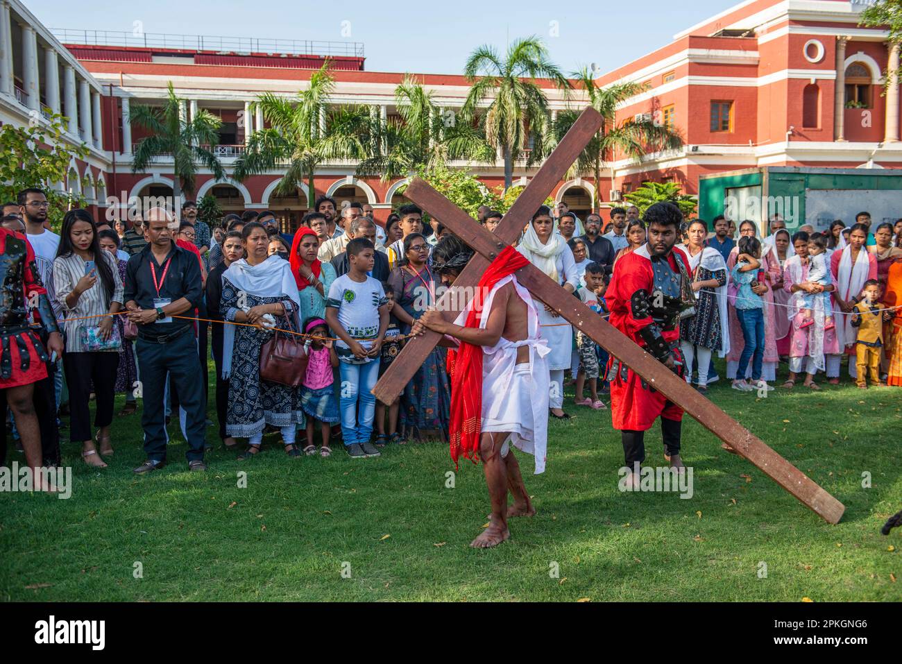 New Delhi, India. 07th Apr, 2023. Bloody Jesus Christ walks with the ...