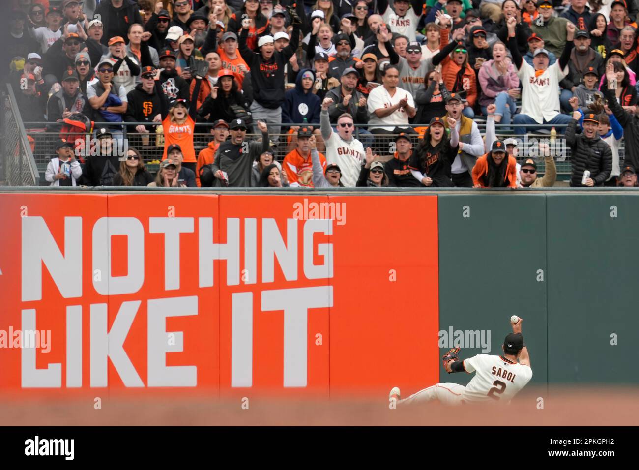 Fans cheer after San Francisco Giants left fielder Blake Sabol (2 ...