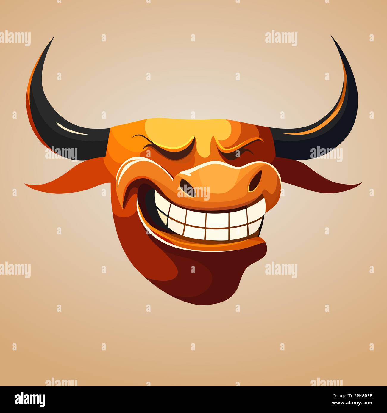 Bull head logo design. Happy bull face. Cute drawing bull face with ...