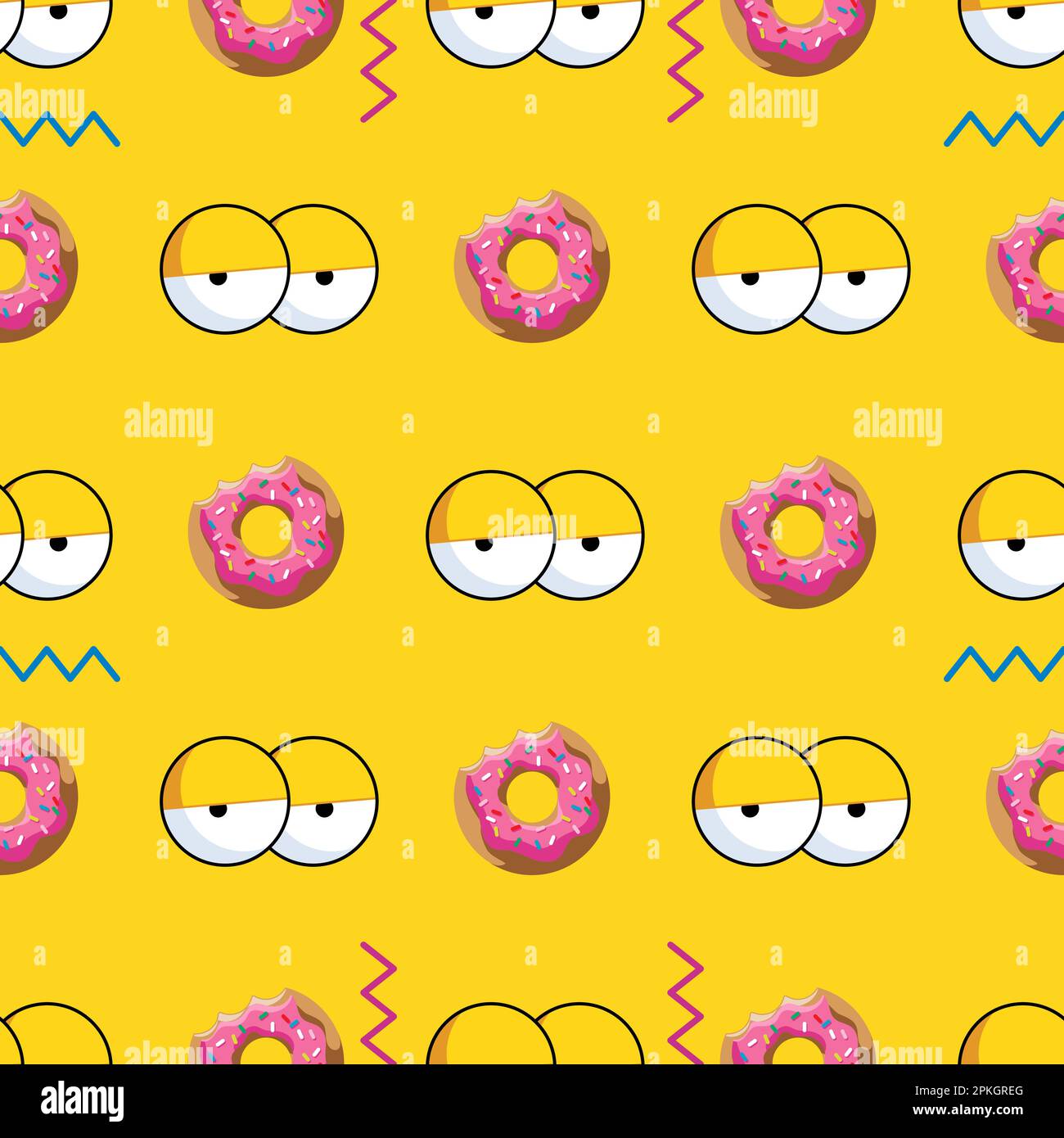 Bright pattern of bitten donuts and eyes in cartoon style for print and ...