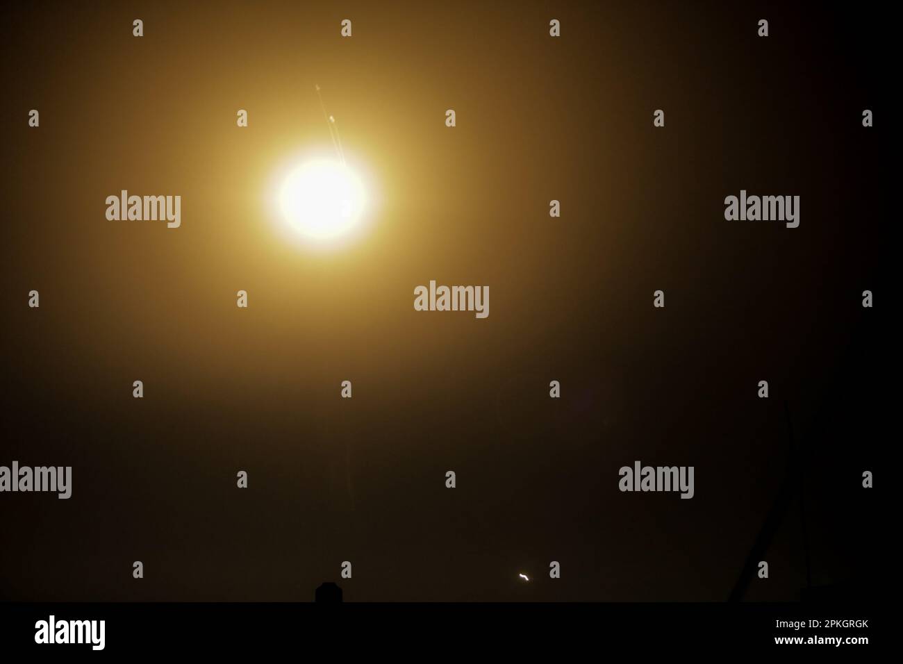 Gaza, Palestine. 07th Apr, 2023. Iron Dome is lit up in the northern ...