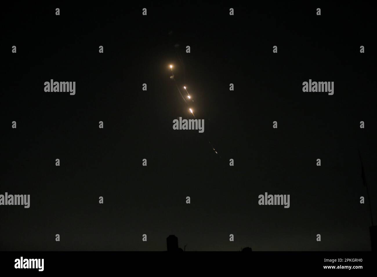 Gaza, Palestine. 07th Apr, 2023. Iron Dome is lit up in the northern ...