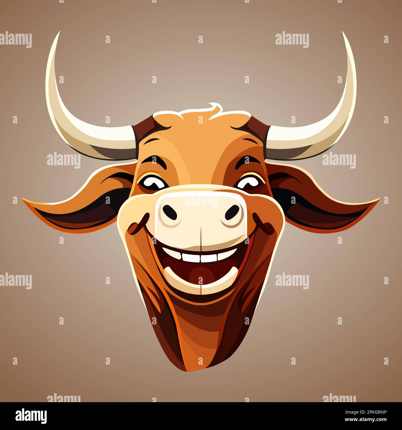 Bull head logo design. Happy bull face. Cute drawing bull face with ...