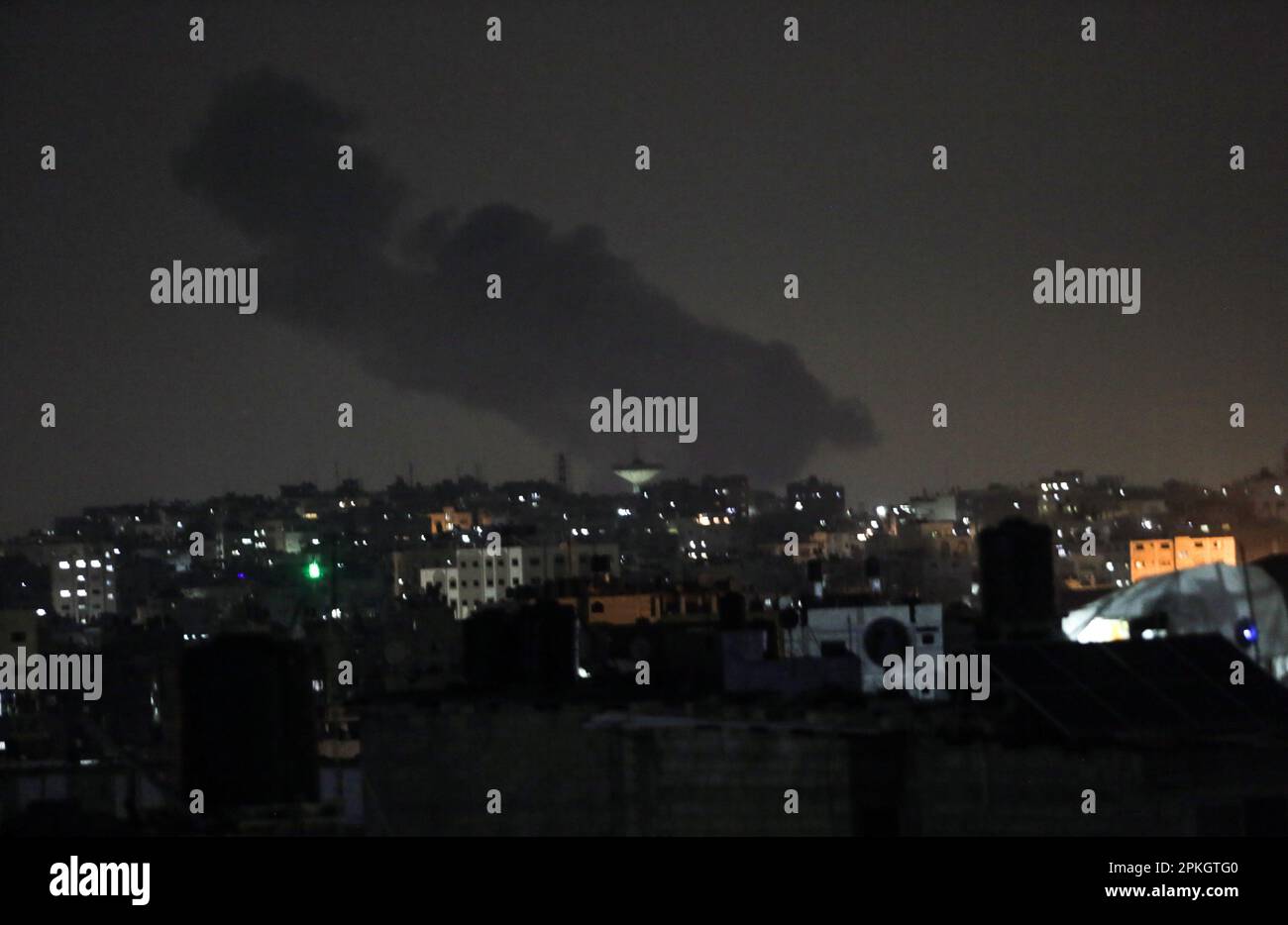 Gaza, Palestine. 06th Apr, 2023. Smoke billows over buildings in the ...