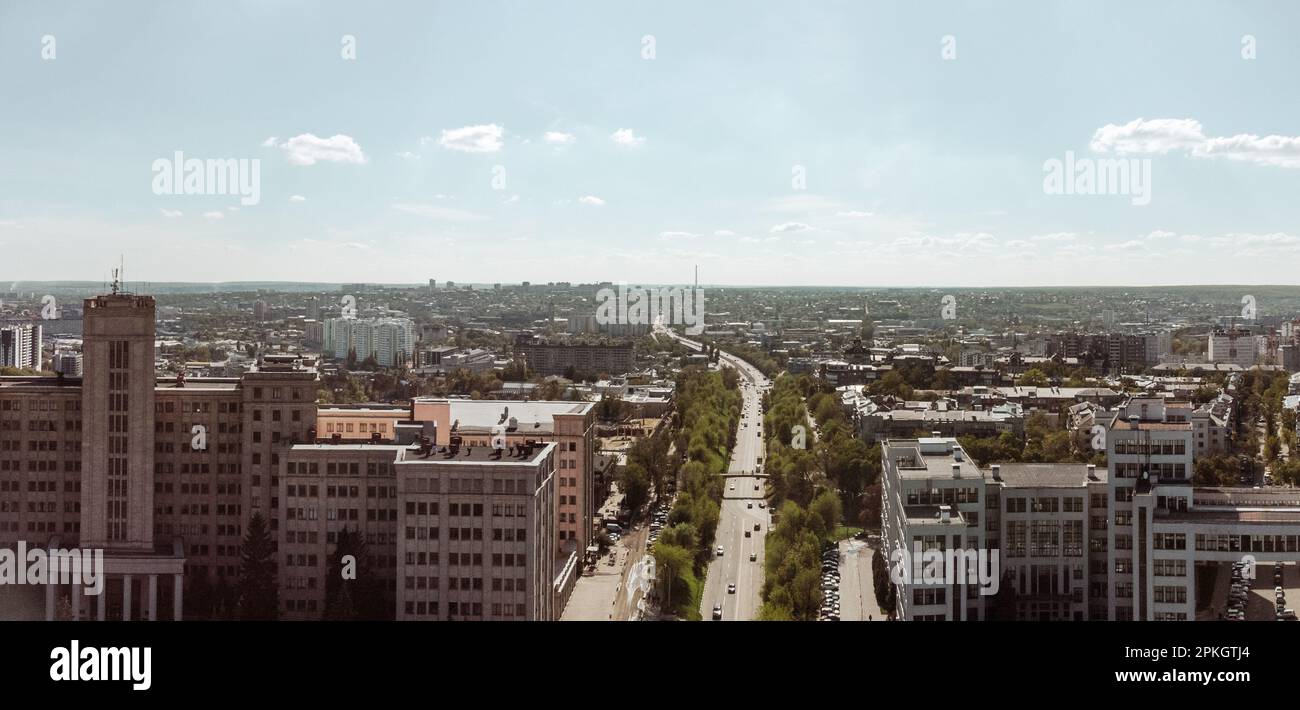 Aerial view on street between Karazin National University and Derzhprom ...