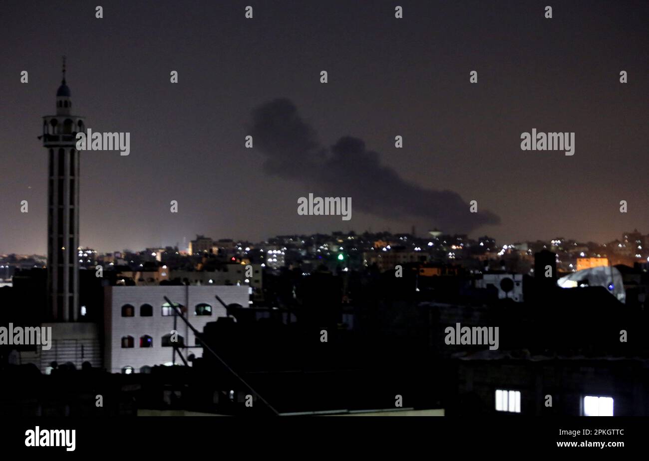Gaza, Palestine. 06th Apr, 2023. Smoke billows over buildings in the ...