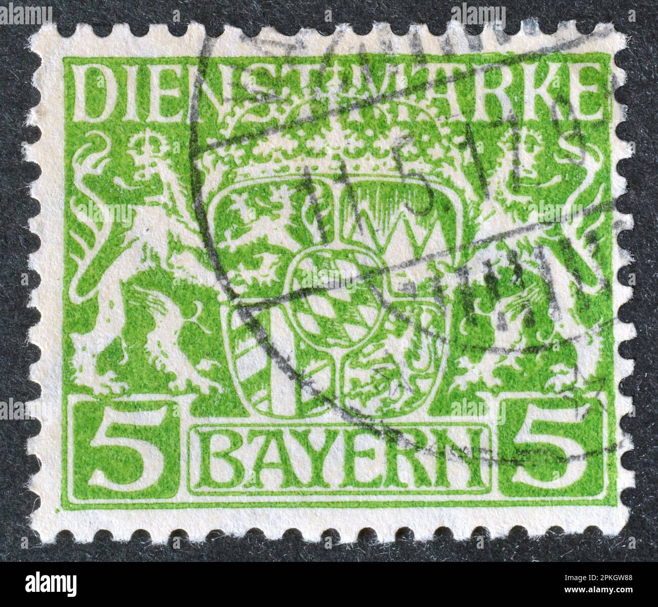 Cancelled postage stamp printed by Germany, Bayern, that shows Coat of ...