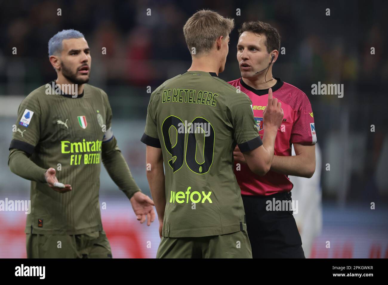 Milan, Italy, 7th April 2023. Theo Hernandez of AC Milan and Charles De ...