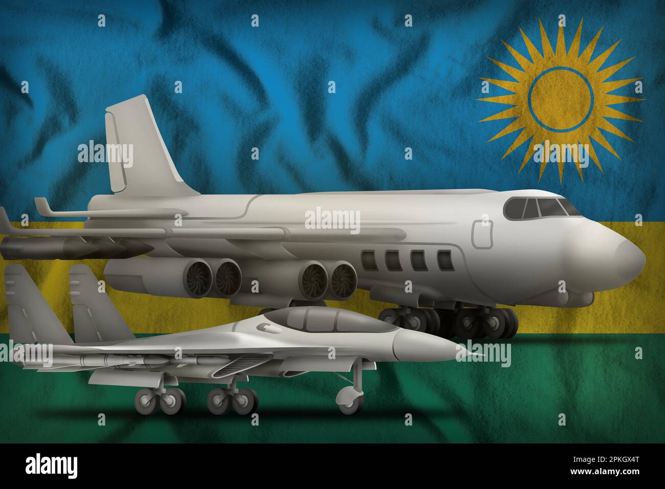 air forces on the Rwanda flag background. Rwanda air forces concept. 3d ...