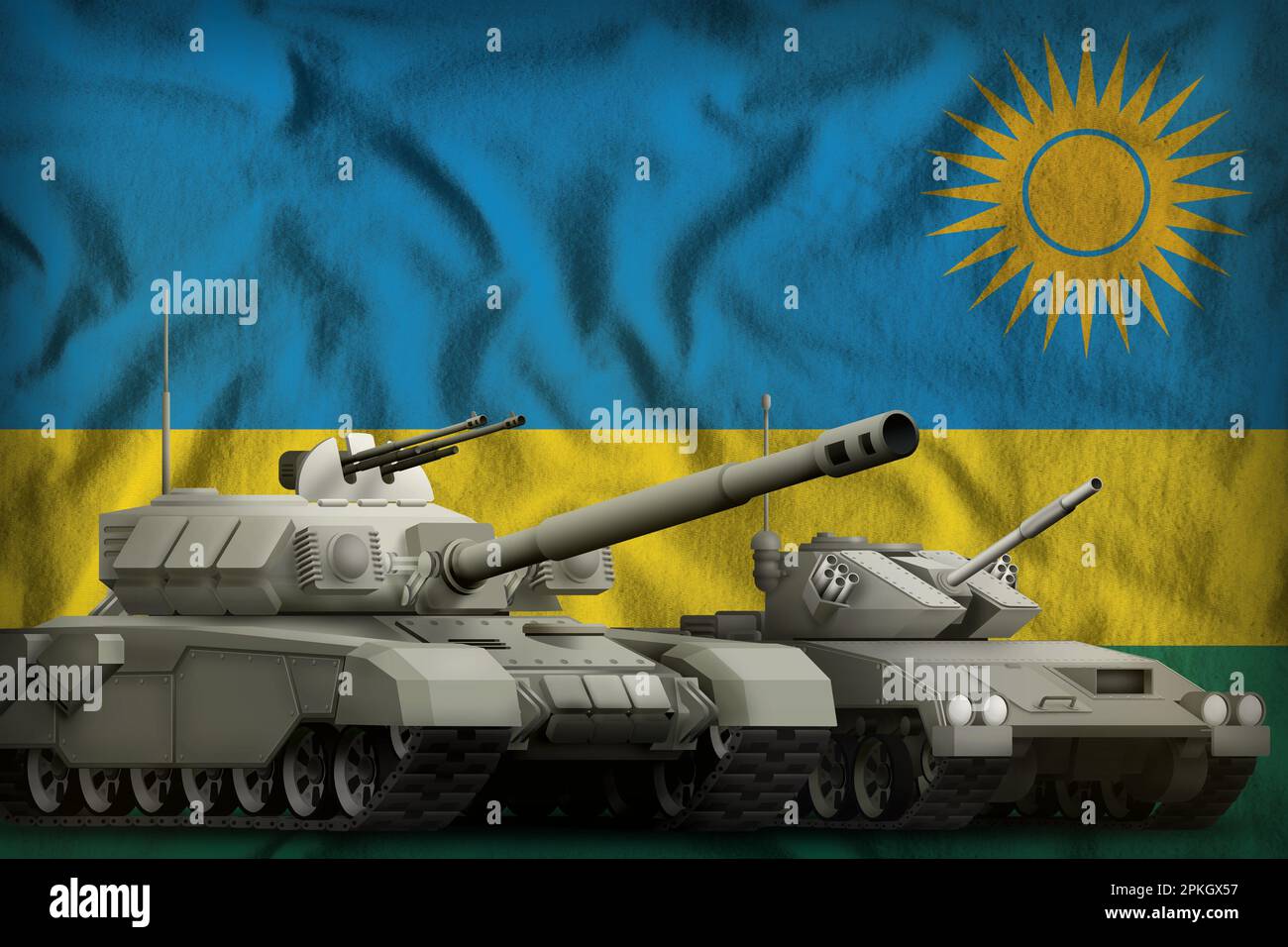 tanks on the Rwanda flag background. Rwanda tank forces concept. 3d ...