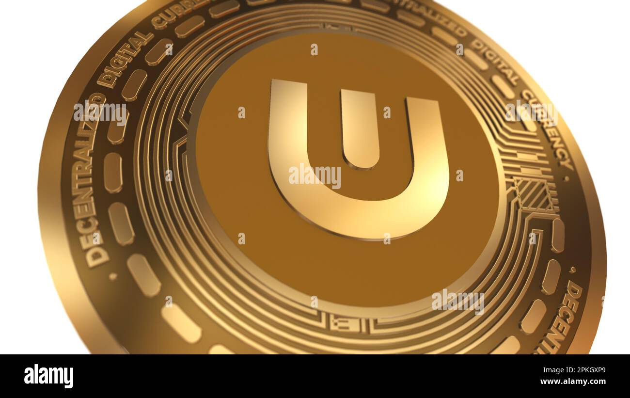 3D Render of Ultra Uos Cryptocurrency Sign Isolated on a White ...