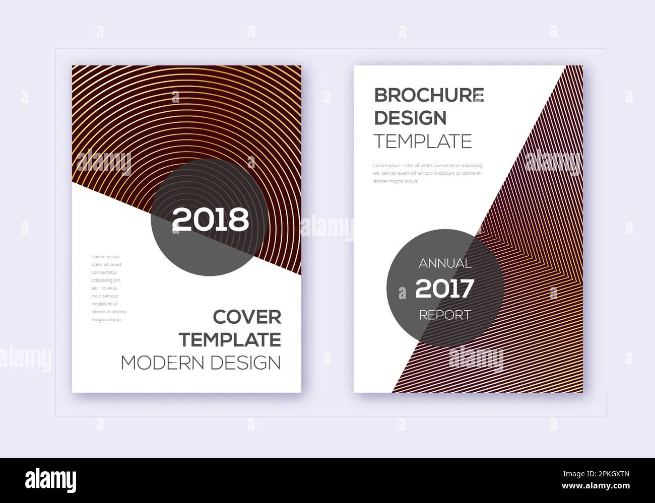 Modern cover design template set. Gold abstract lines on bordo ...