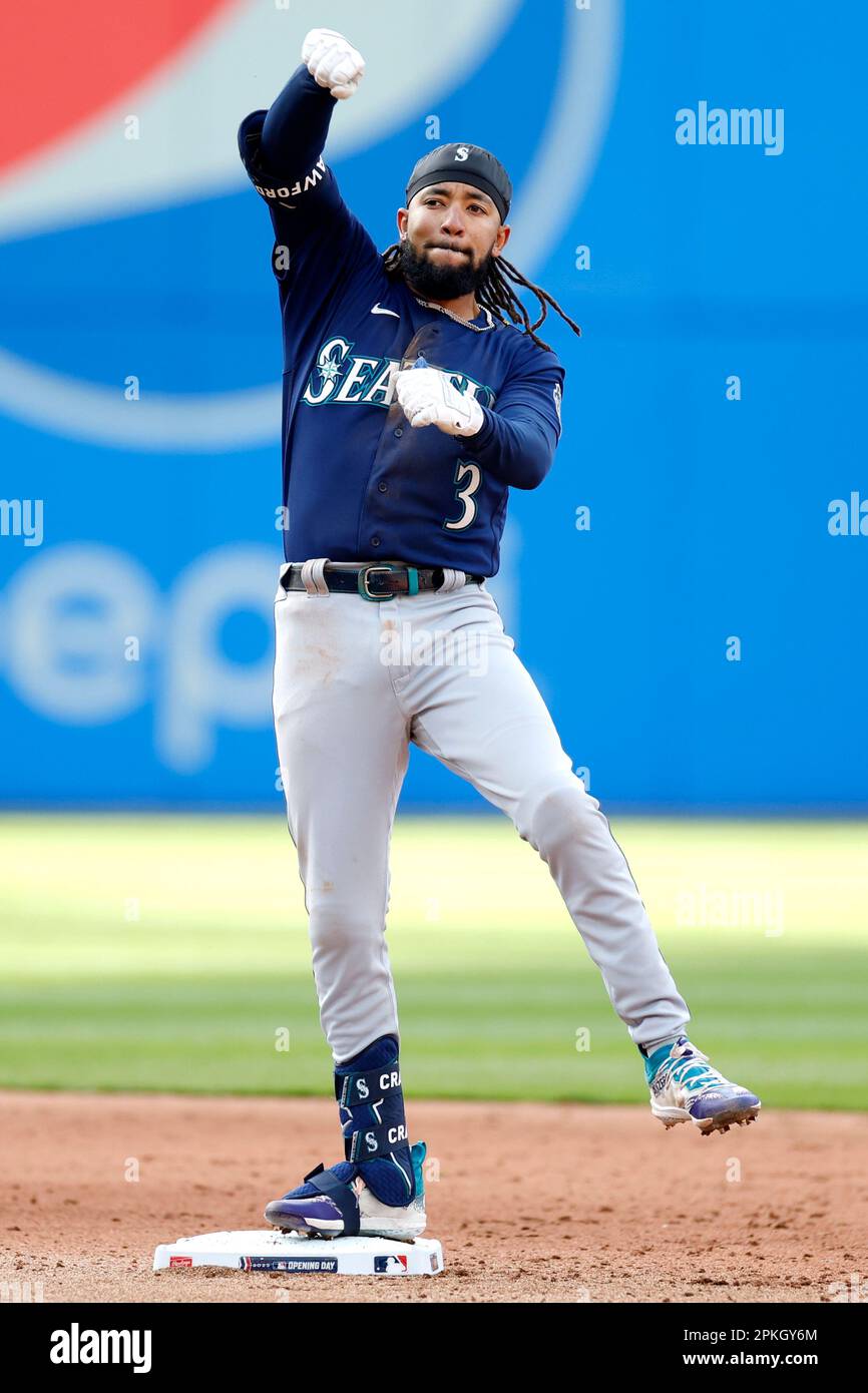 Seattle Mariners' J.P. Crawford celebrates after hitting a one-run ...