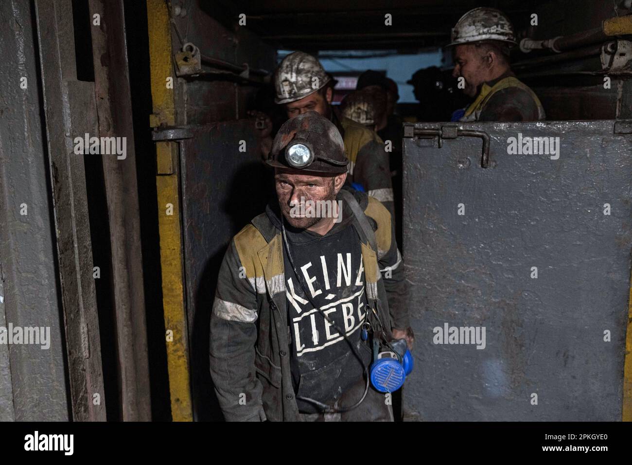 Miners walk out from the pit-face at the coal mine in Dnipropetrovsk ...