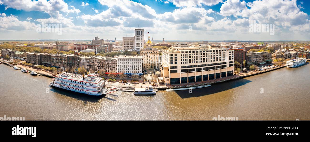 Aerial panorama of Savannah, Georgia skyline Stock Photo - Alamy