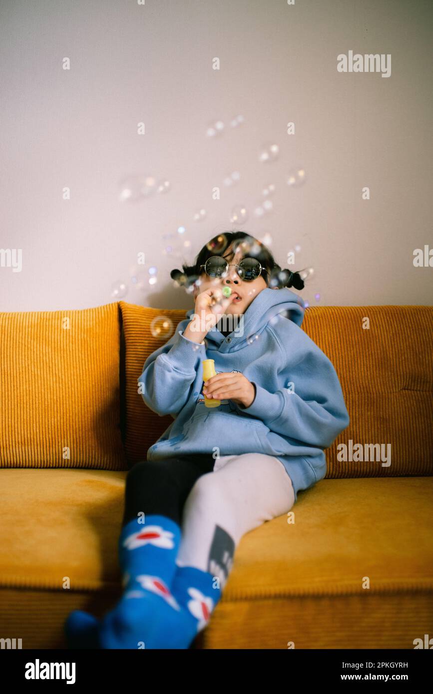 Soap Bubble Girl Stock Photo - Alamy
