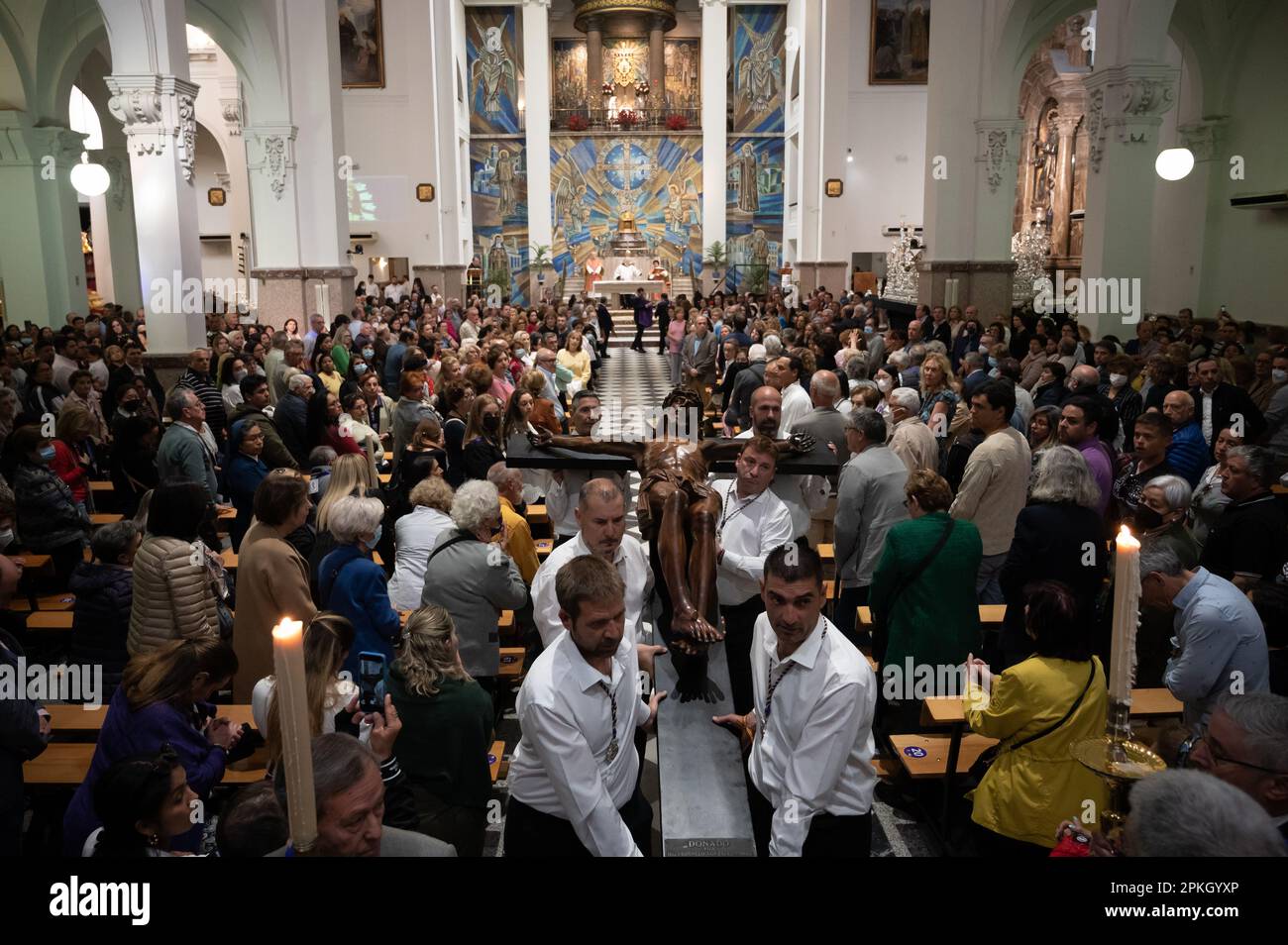 Madrid, Spain. 07th Apr, 2023. A figure of Christ crucified is paraded ...