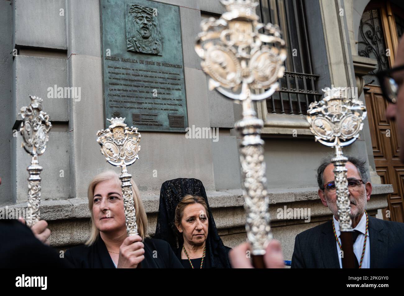 Madrid, Spain. 07th Apr, 2023. Devotees waiting ahead of the procession ...