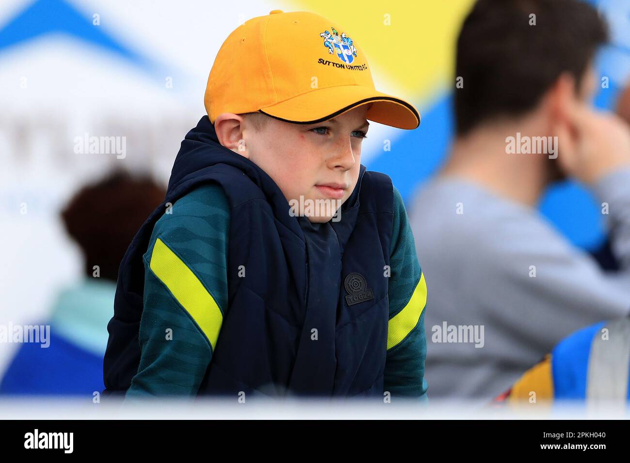 Sutton, UK. 07th Apr, 2023. A young Sutton United fan seen during the ...