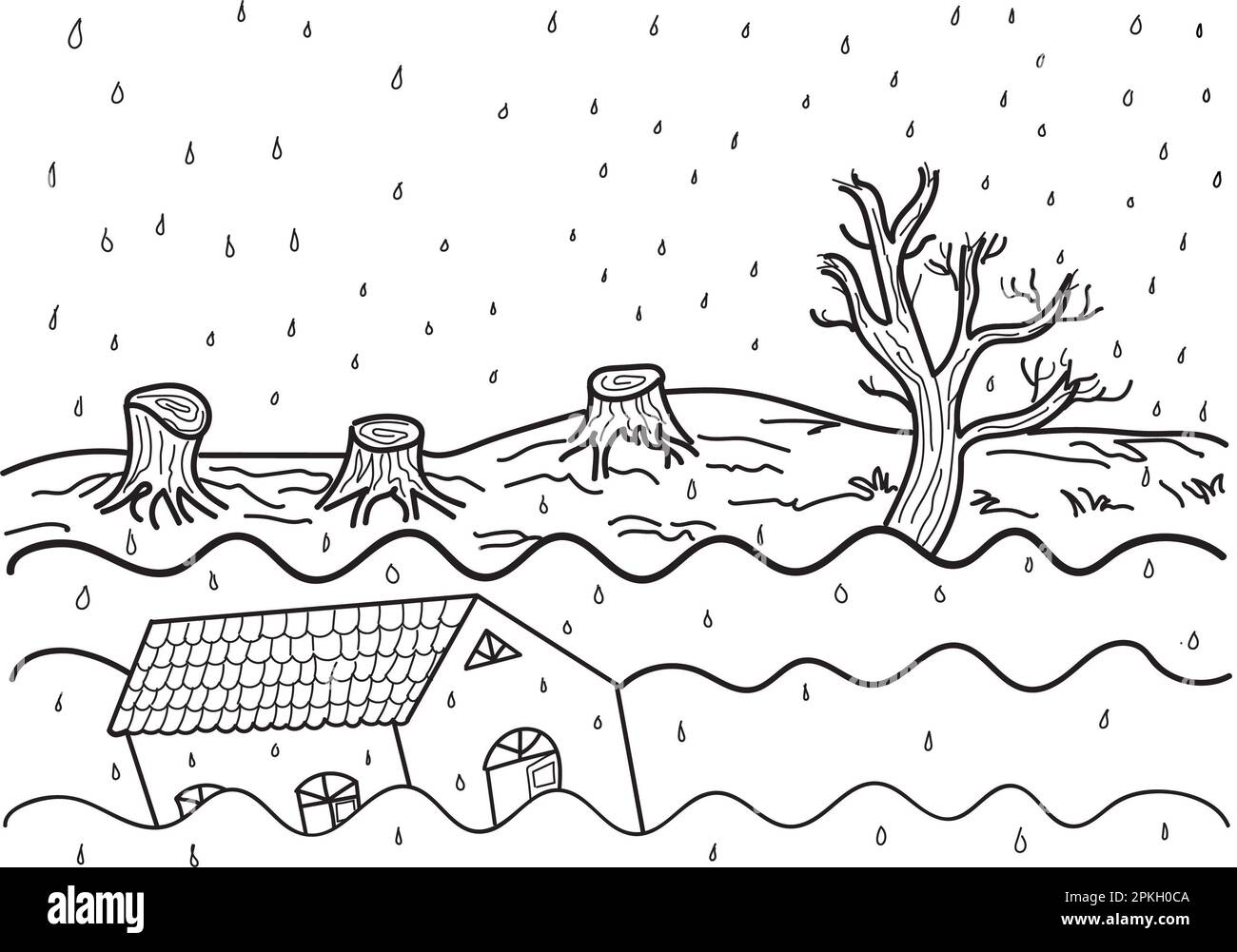 A house property damaged by flood, heavy rain and high sea water level ...