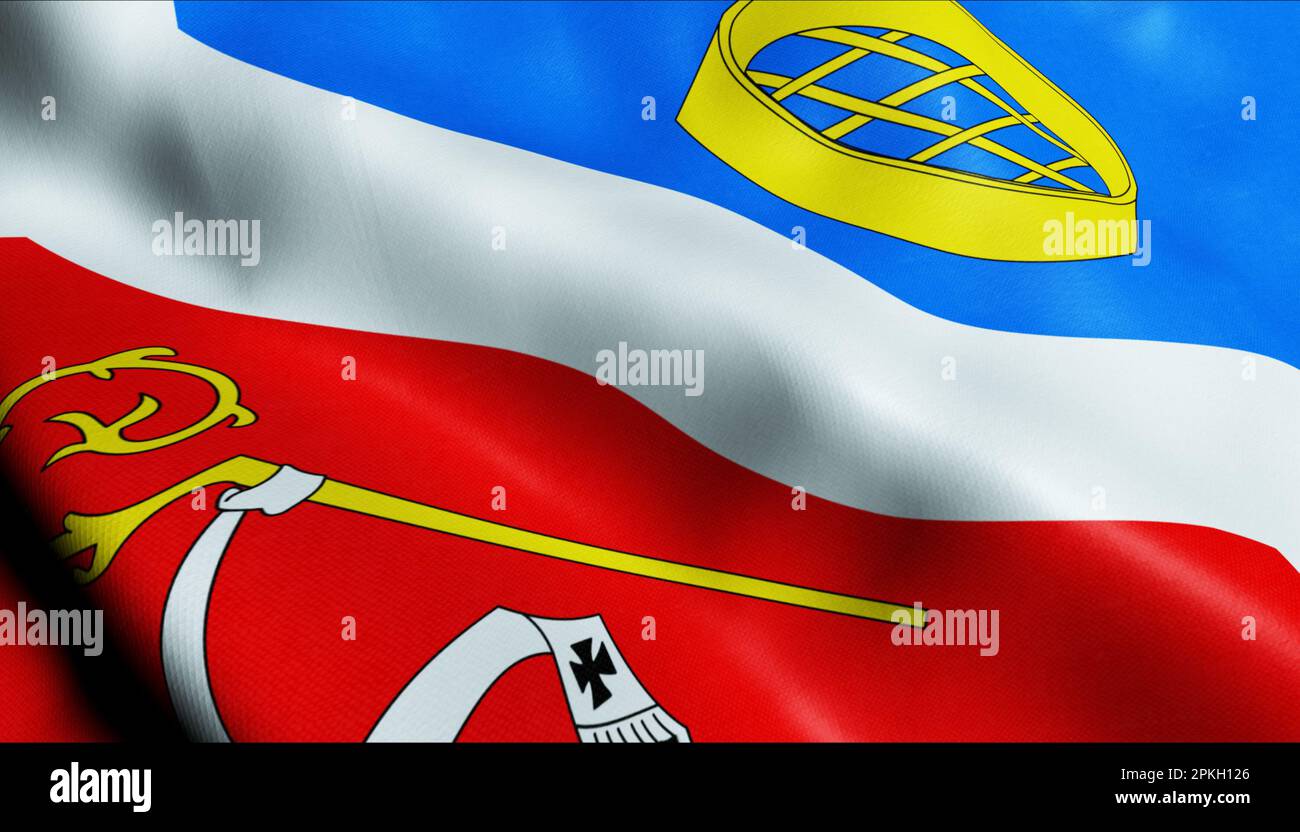 3D Illustration of a waving Czech city flag of Rokytnice nad Rokytnou ...