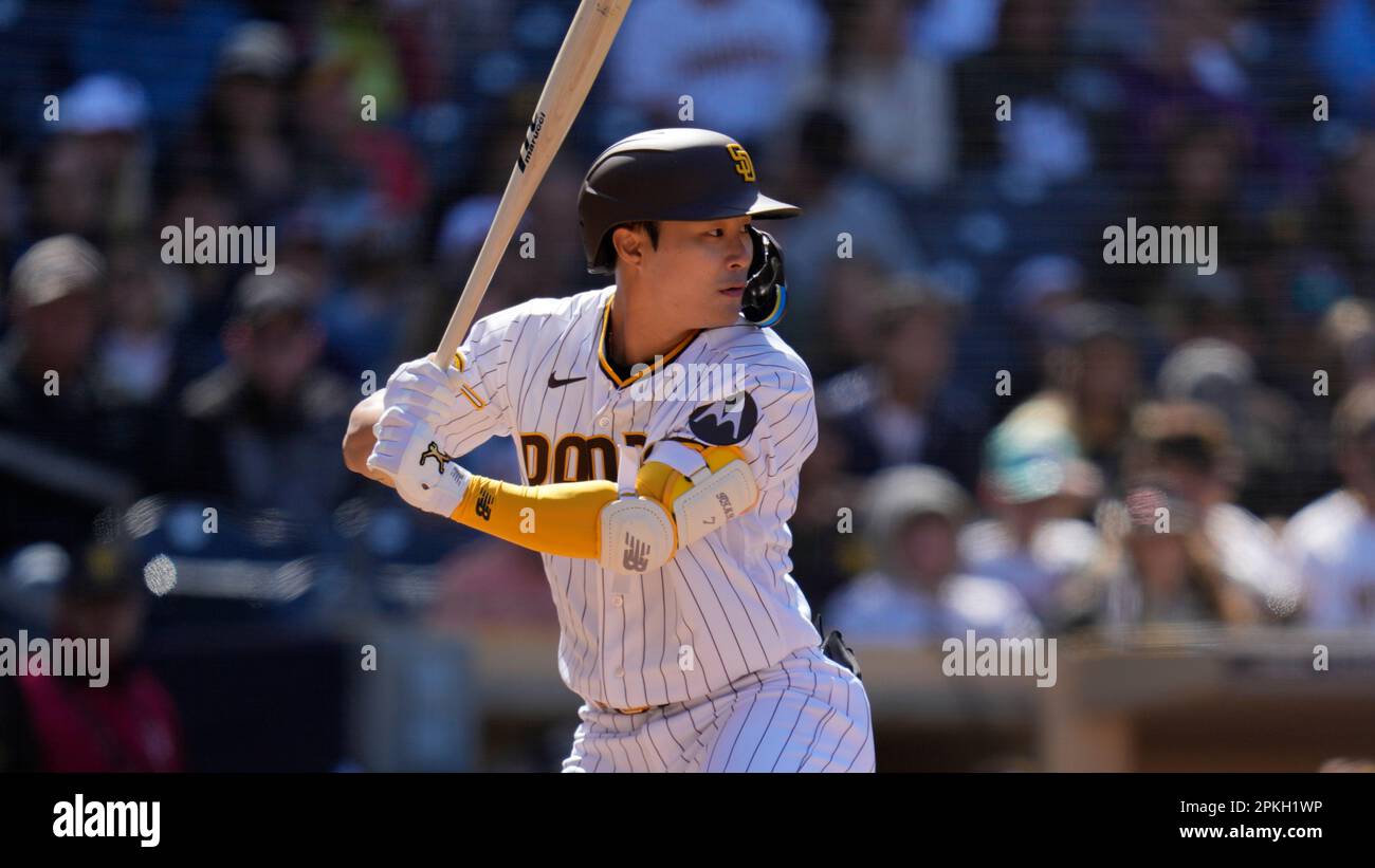San Diego Padres' Ha-Seong Kim batting during the seventh inning of a ...