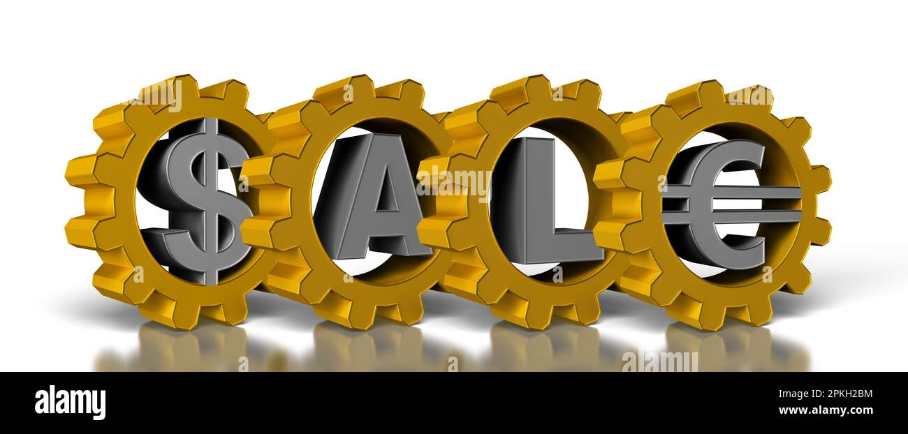 gold gears with a silver sale symbol Stock Photo - Alamy