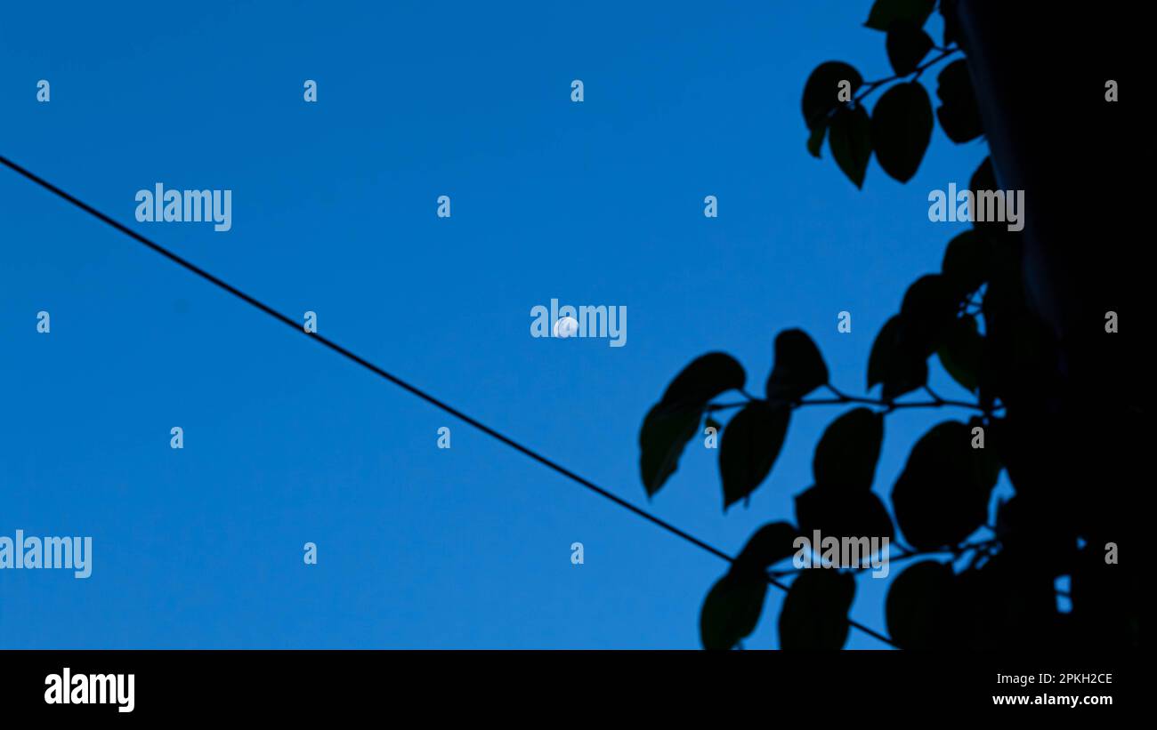 The moon is photographed just before nightfall Stock Photo - Alamy