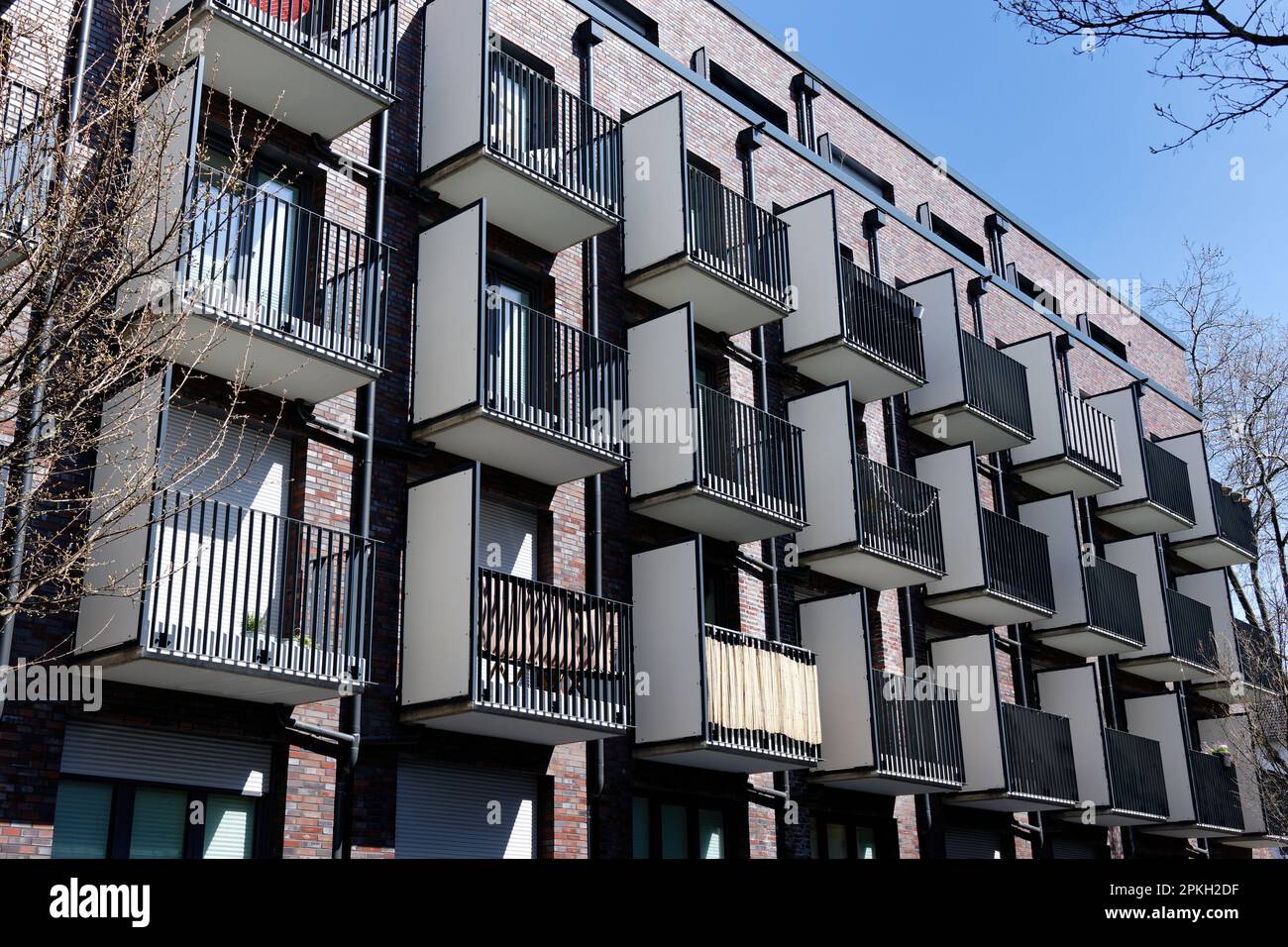 many empty small balconies at a student residence in cologne Stock ...