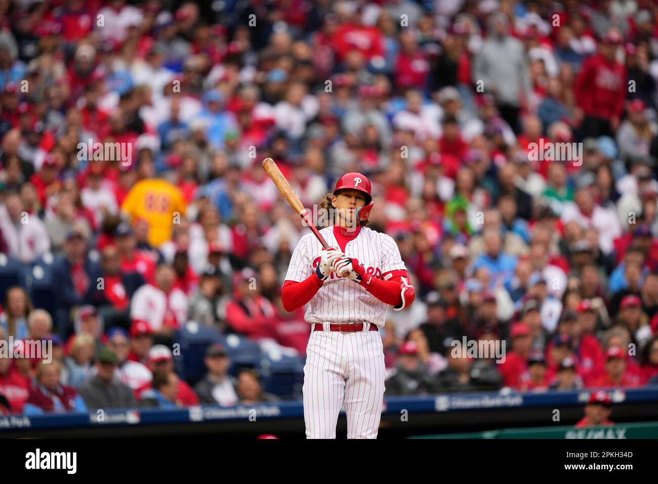 Philadelphia Phillies' Alec Bohm plays during the third inning of a ...