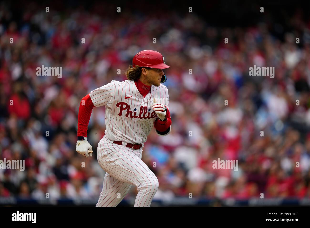 Philadelphia Phillies' Alec Bohm during the fifth inning of a baseball game, Friday, April 7 ...