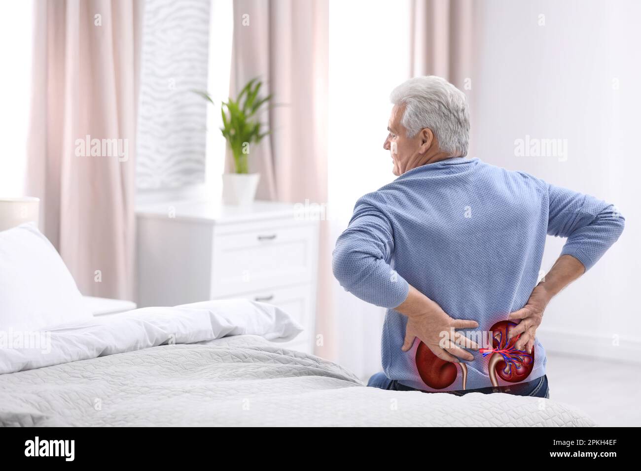 Senior man suffering from kidney pain at home Stock Photo - Alamy