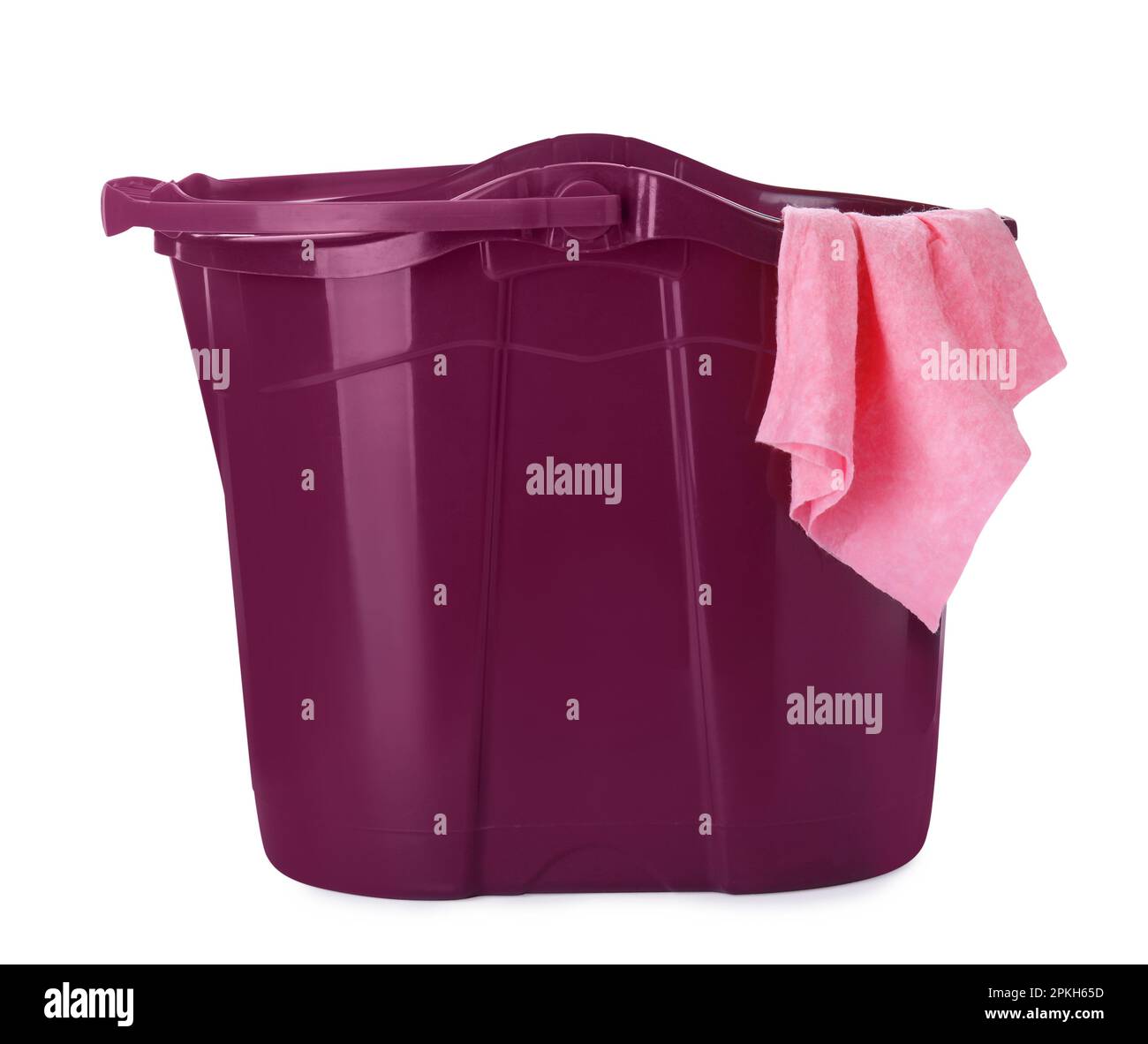 Purple bucket with rag isolated on white Stock Photo - Alamy