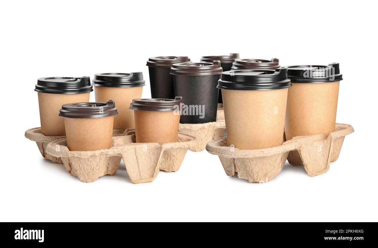 Set of different paper takeaway cups on white background Stock Photo ...