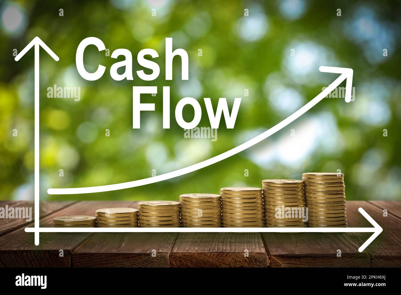 Cash Flow concept. Illustration of increase graph and stacked coins on ...