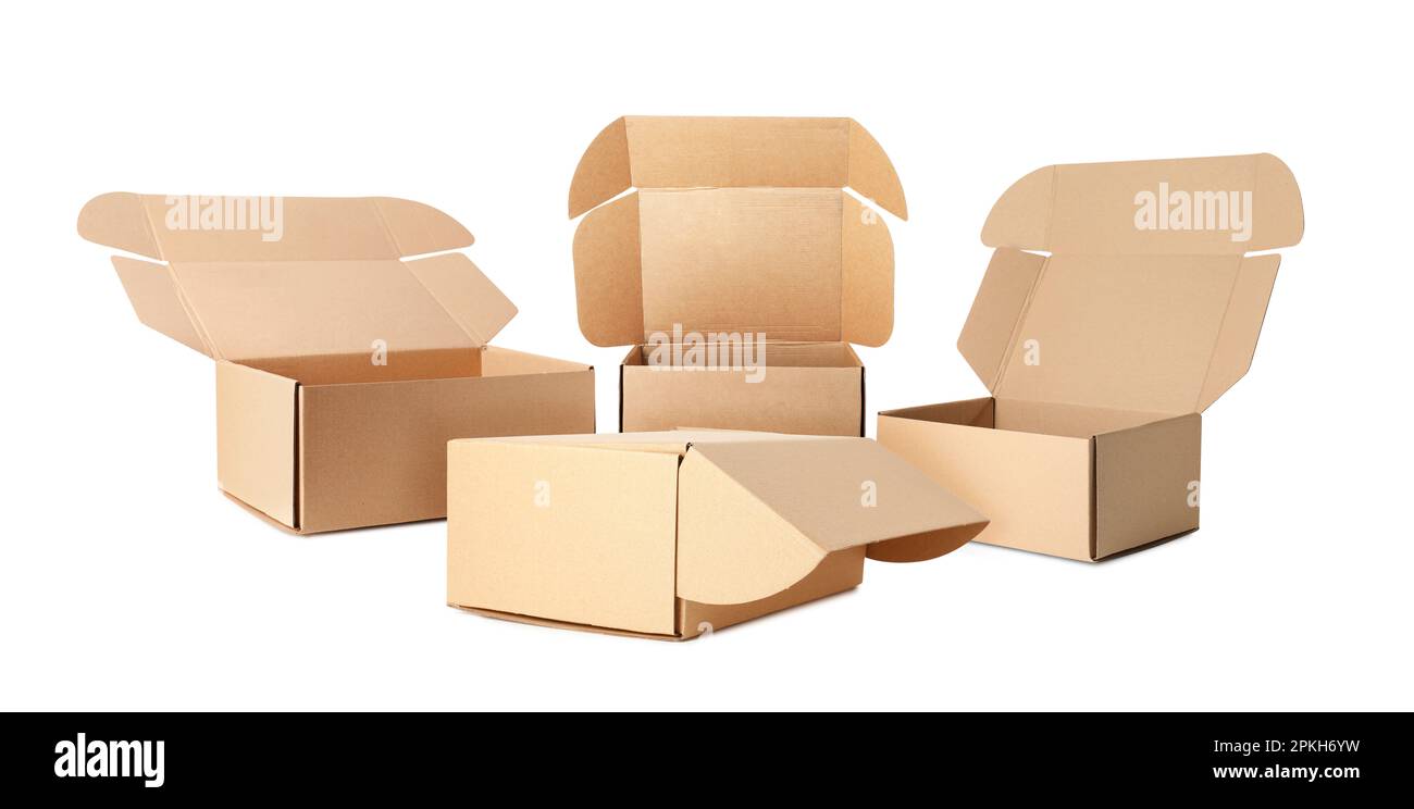 Set of cardboard boxes on white background Stock Photo - Alamy