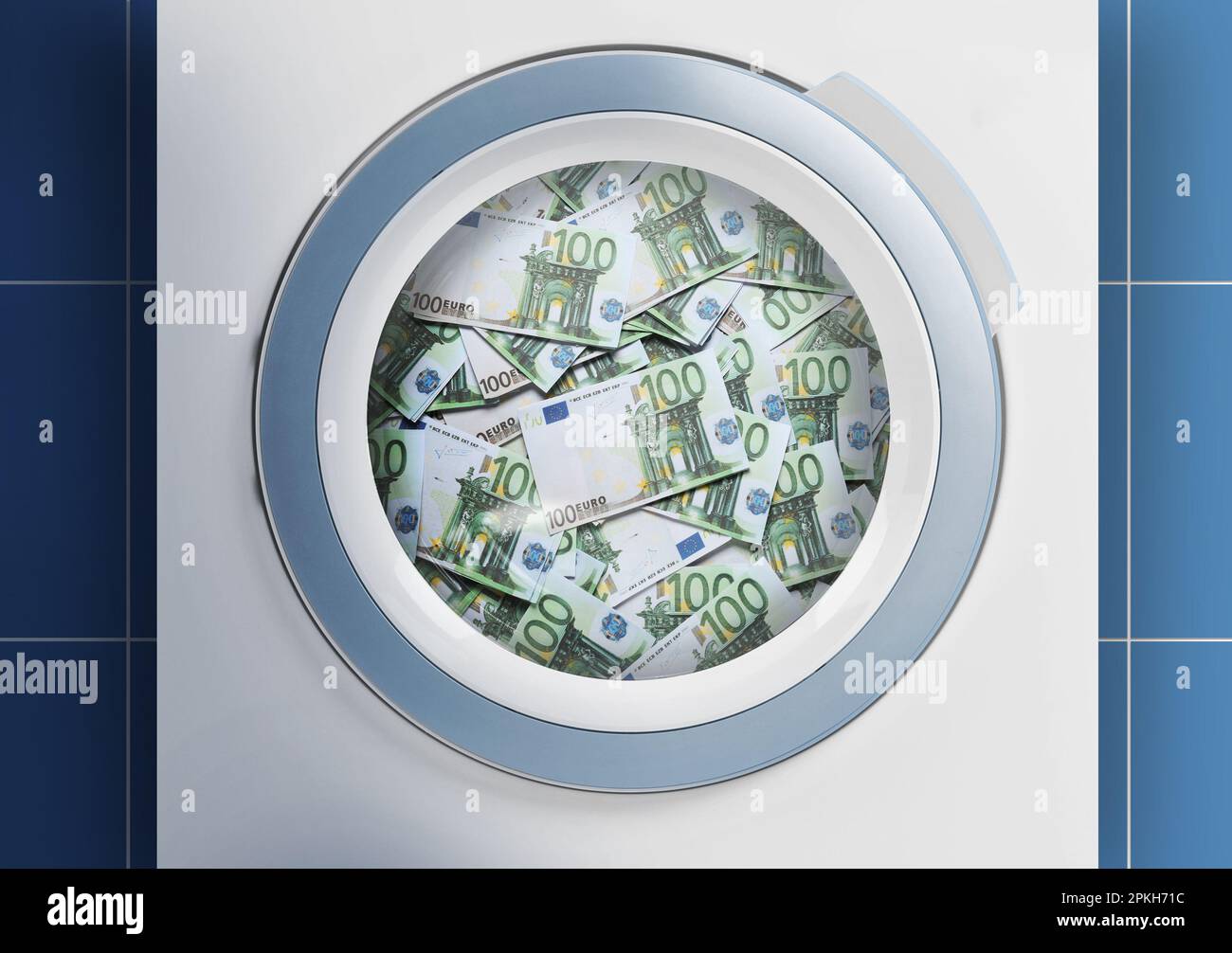 Money laundering. Many euro banknotes in washing machine Stock Photo ...