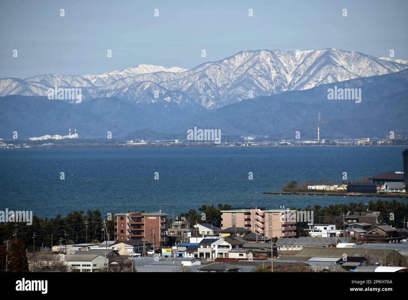 A picture shows Biwa-ko Lake taken from Hikone Castle in Hikone City ...