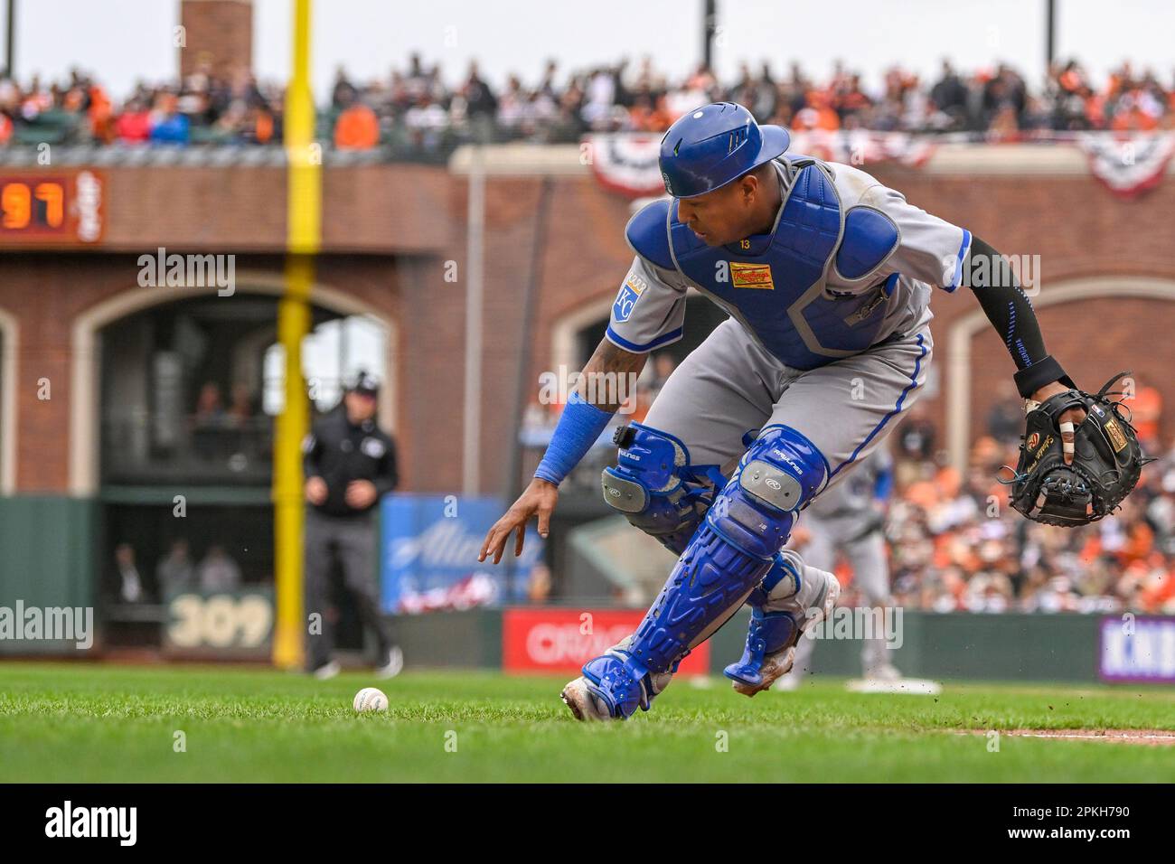 SAN FRANCISCO, CA - APRIL 07: Kansas City Royals Catcher Salvador Perez ...
