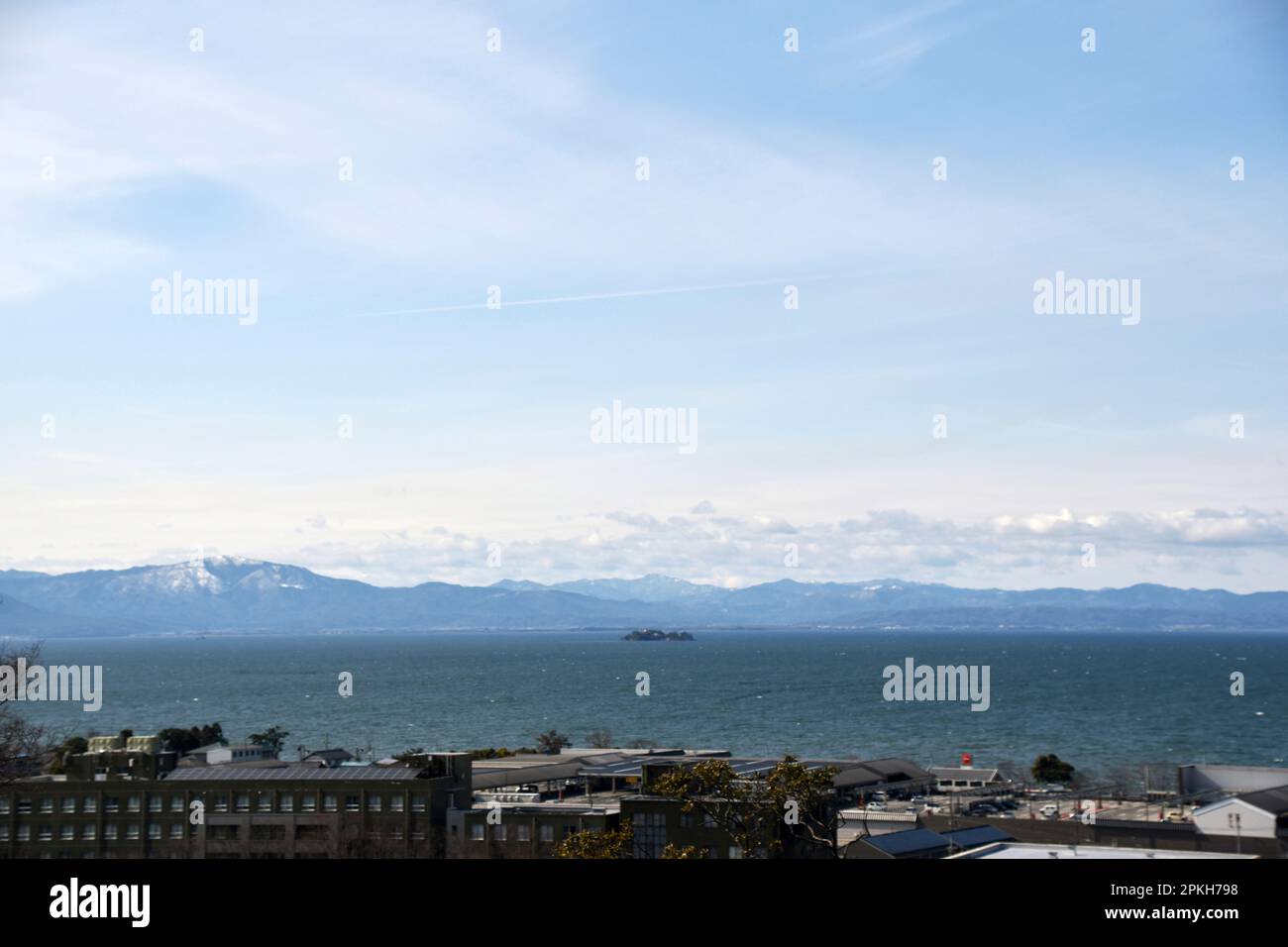 A picture shows Biwa-ko Lake taken from Hikone Castle in Hikone City ...